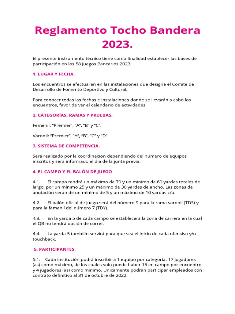 Reglamento Tocho Bandera 2023 | PDF | Árbitro | Códigos de fútbol