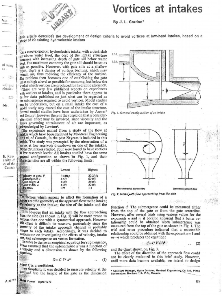Vortices at Intakes 1970 Gordon | PDF | Vortices | Chemical Engineering