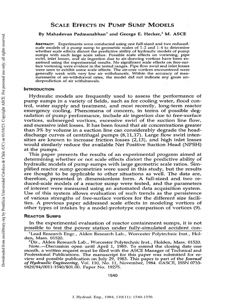 Scale Effect in Pump Sump Models | PDF