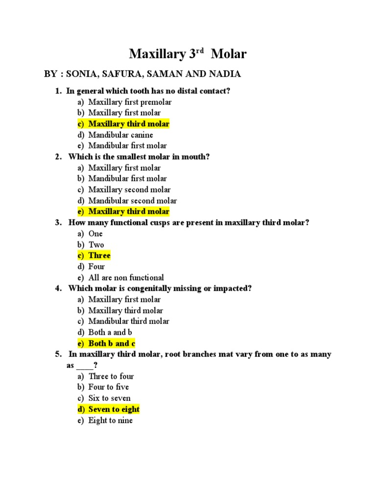 MCQs Maxillary 3rd Molar | PDF