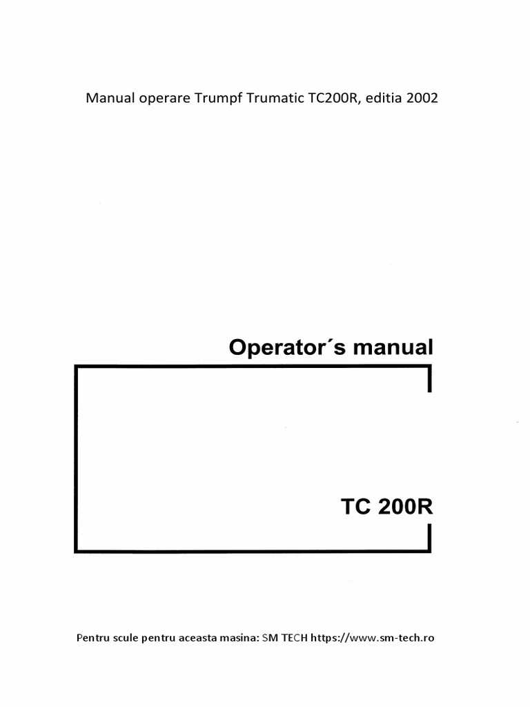 Operator Manual TC200R - Manual Operare Trumpf Trumatic 200R 2002 SM | PDF