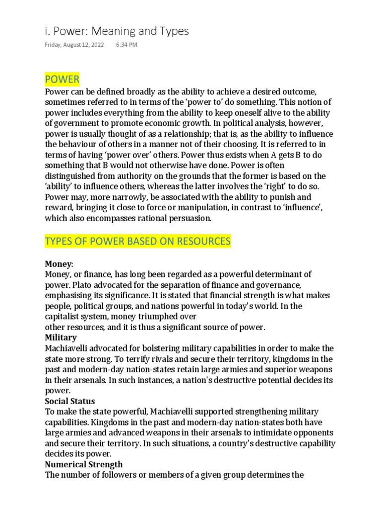 Power Meaning and Types | PDF | Power (Social And Political) | Leadership