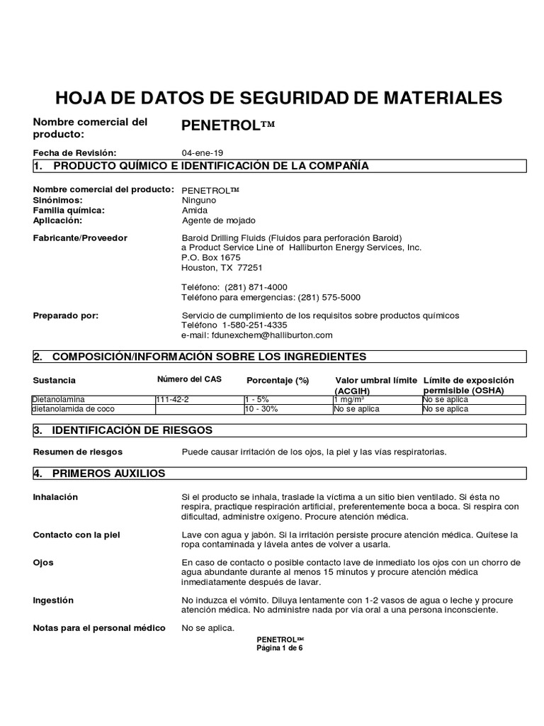 11.MSDS Penetrol Dick | PDF | Agua | Toxicidad