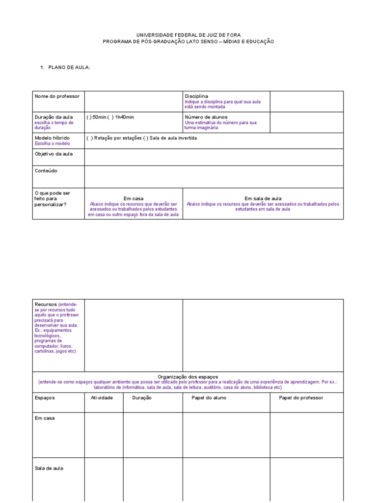 PLano de Aula Híbrido - Modelo | PDF