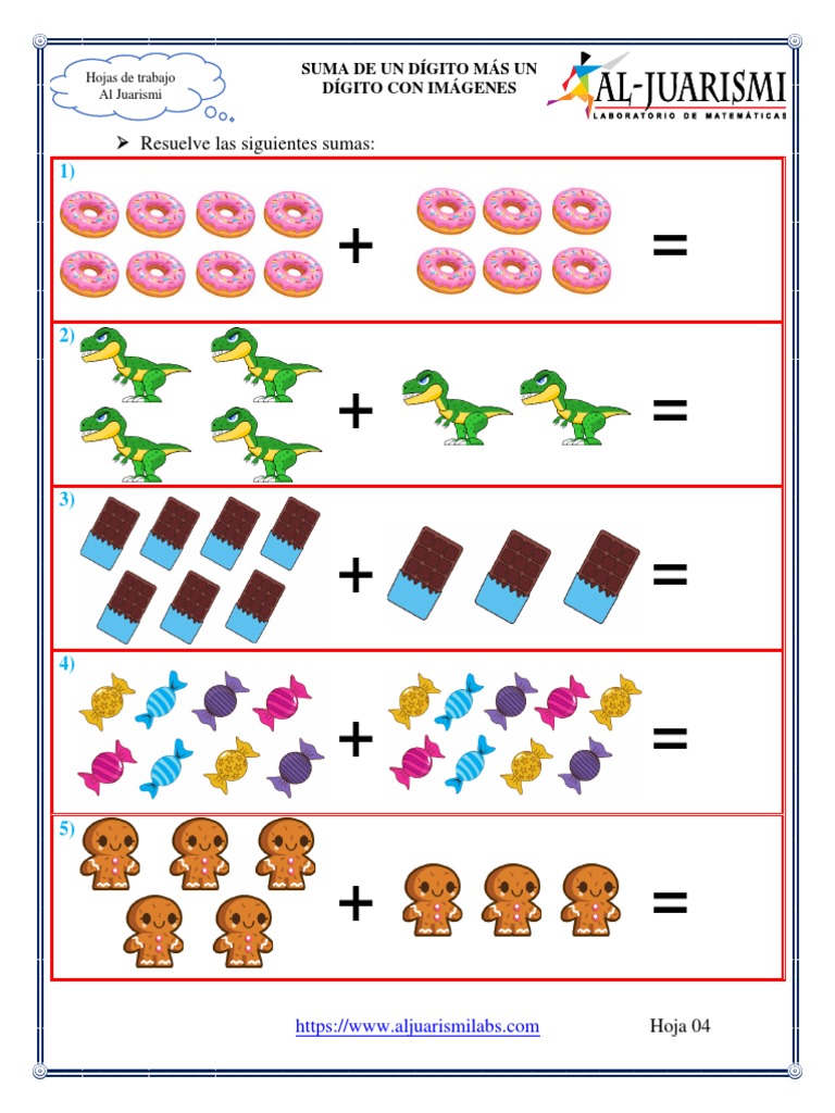 Hoja 04 Suma de Un Dígito Más Un Dígito Con Imágenes | PDF