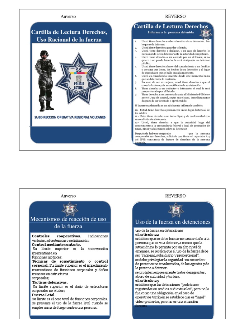 Cartilla de Derechos, Uso de La Fuerza y Mas | PDF | Policía | Justicia