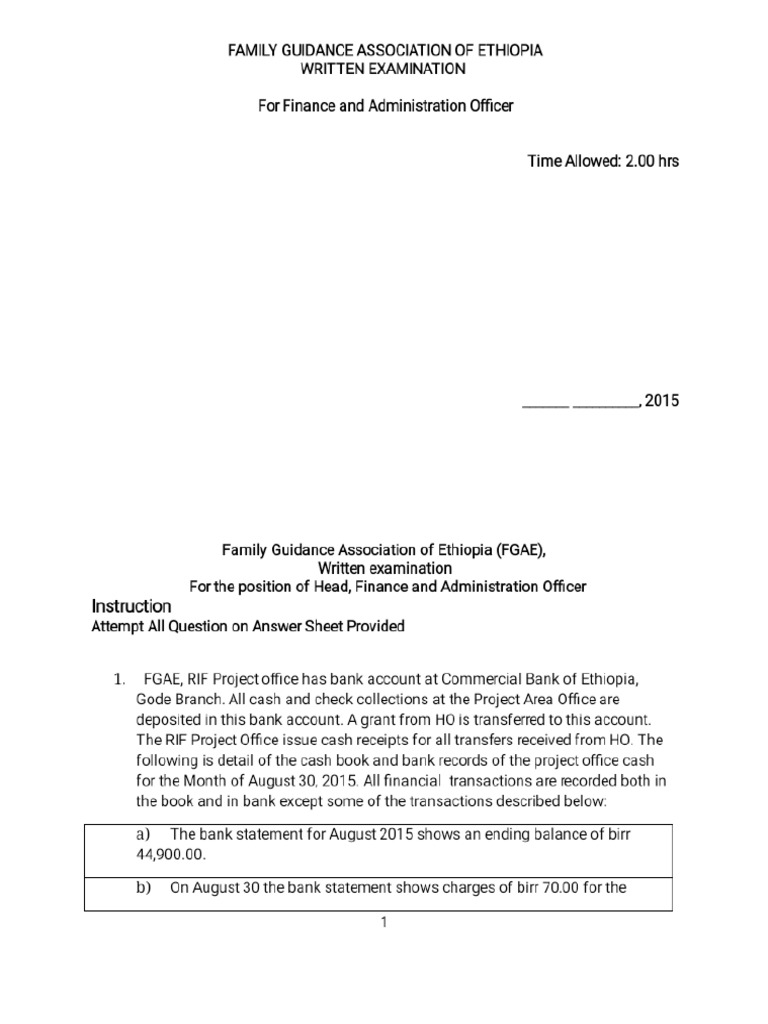 Finance & Admin Officer Exam | PDF