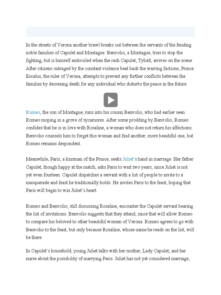 Rpmeo and Juliet Summary | Download Free PDF | Characters In Romeo And Juliet | Romeo And Juliet
