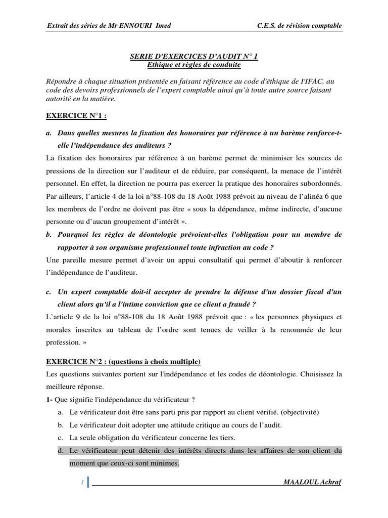 Correction Séries 1 2 Et 3 2 | PDF | Audit financier | Audit