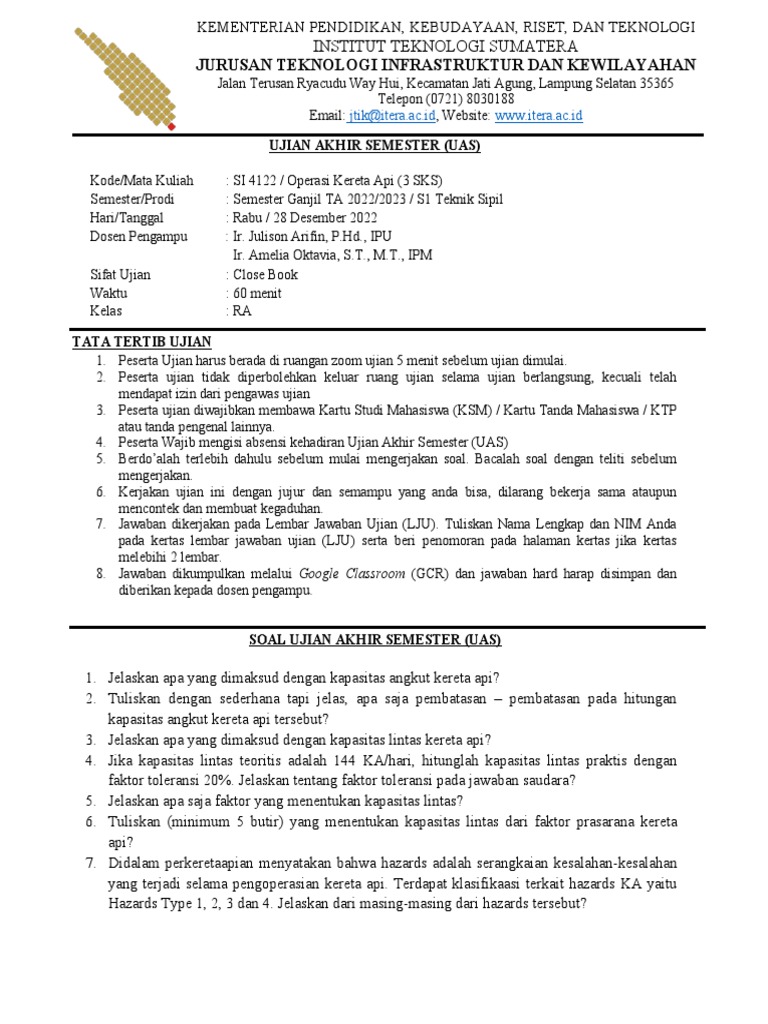 Soal Uas Operasi Ka Sipil | PDF | Sains & Matematika | Teknologi & Rekayasa