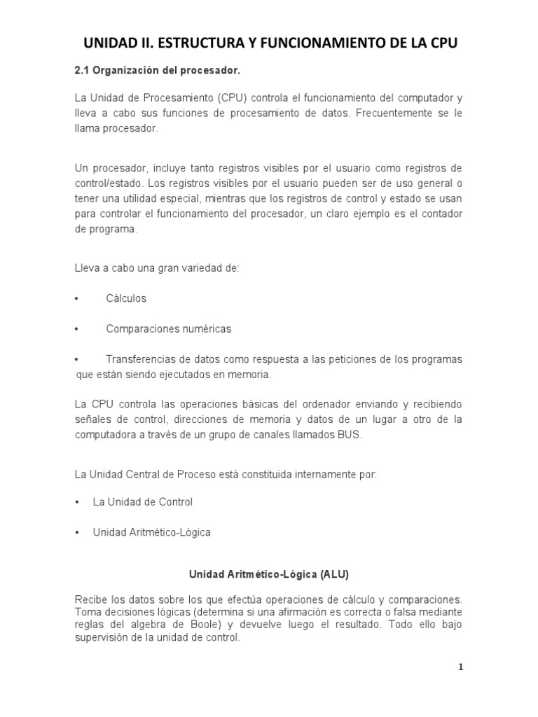 Unidad Ii Estructura y Funcionamiento de La Cpu | PDF | Unidad Central ...