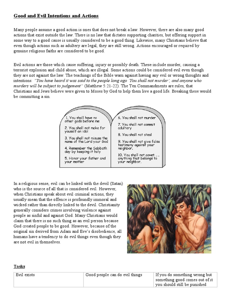 Good and Evil Intentions and Actions - Homework Tasks | PDF | Evil | Sin Good and Evil Intentions and Actions - Homework Tasks | PDF | Evil | Sin