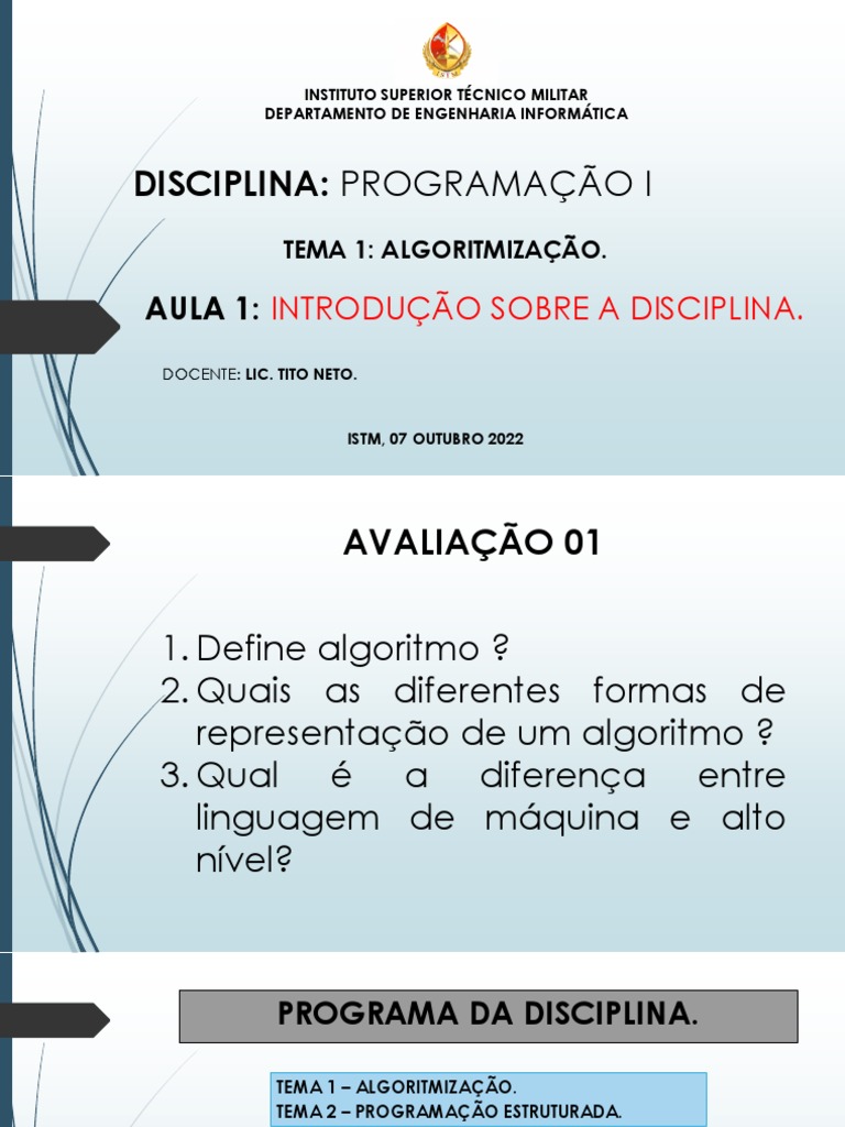 Aula 01 - Conceitos Gerais de Algoritmos | PDF | Algoritmos | Linguagem ...