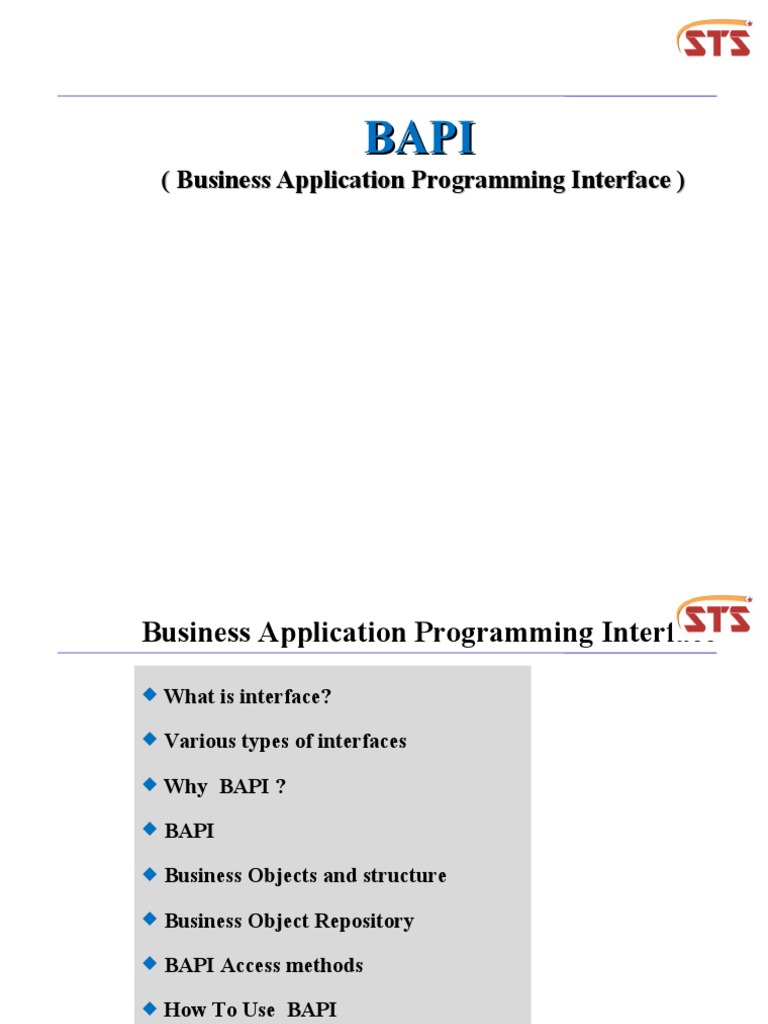 BAPI | PDF | Object (Computer Science) | Interface (Computing) BAPI | PDF | Object (Computer Science) | Interface (Computing)
