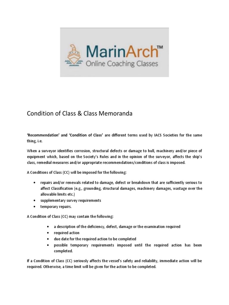Understanding Conditions of Class and Memoranda to Owners: A Guide to Classification Society ...