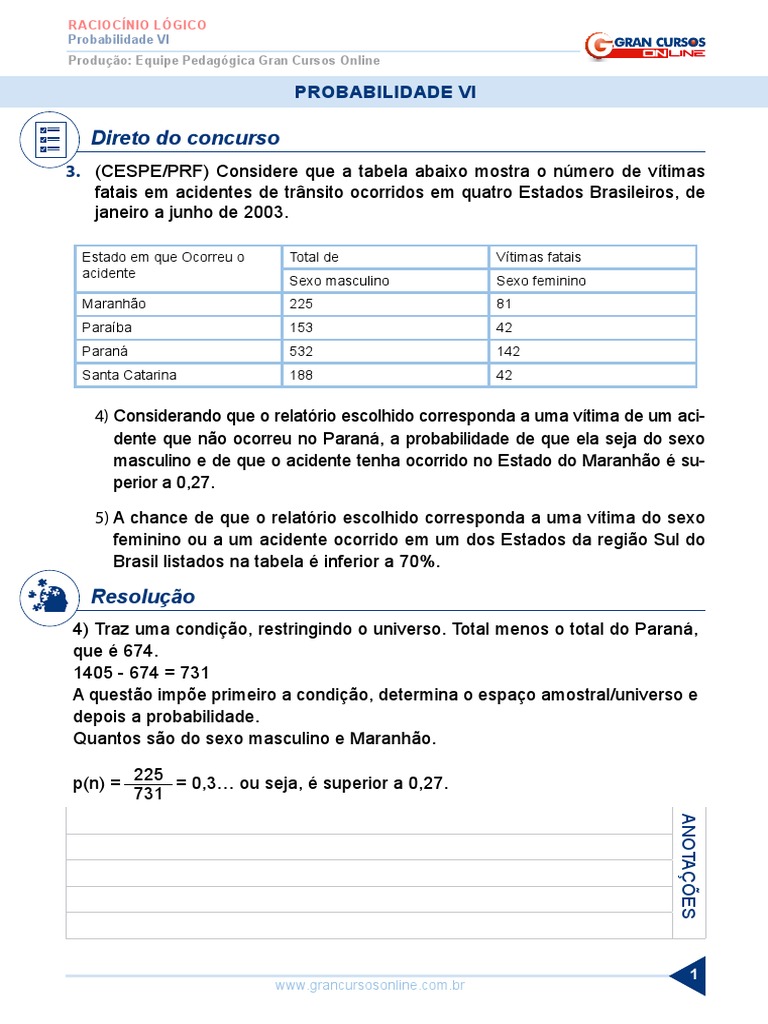 Cálculo de probabilidades em situações envolvendo acidentes de trânsito ... Cálculo de probabilidades em situações envolvendo acidentes de trânsito ...