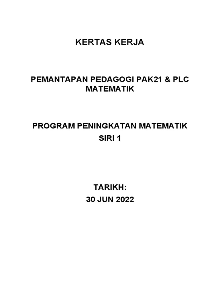 Kertas Karja Pemantapan Pedagogi Pak21 & PLC Matematik | PDF