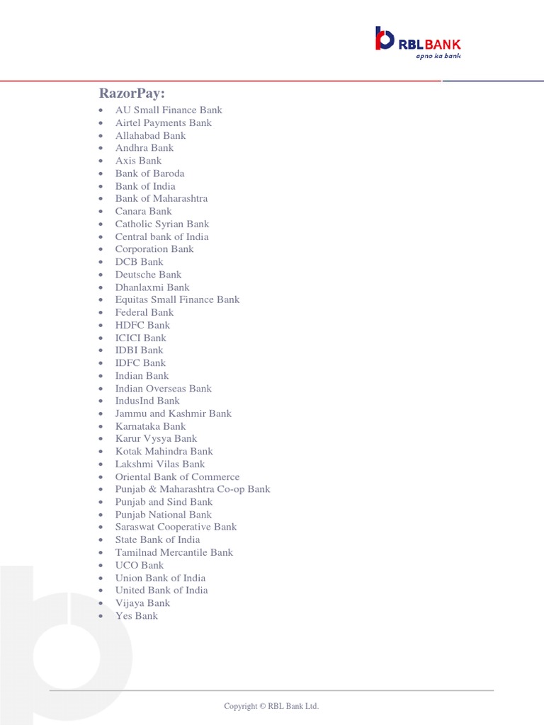 Bank List Netbanking Razorpay | PDF