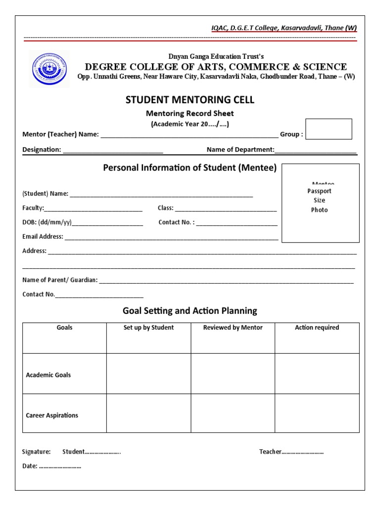 Mentoring Record - Personal Information Sheet-1 | PDF | Mentorship ...