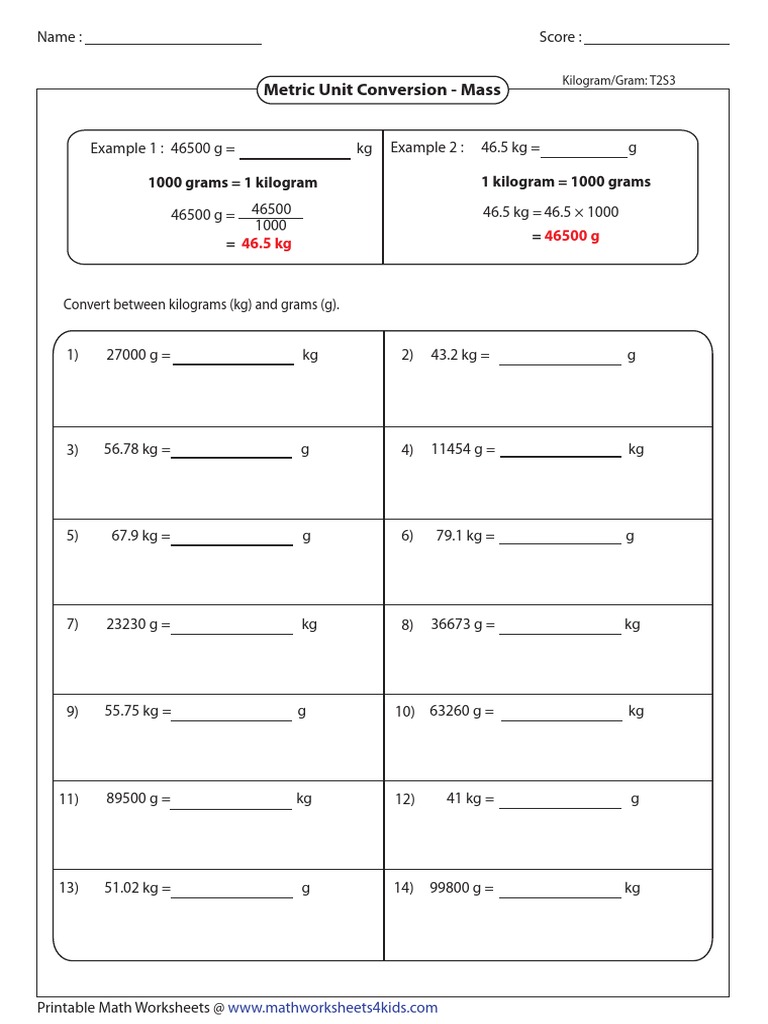 Conversiones Kg-Gram-Type2-3 | PDF | Kilogram | Gram