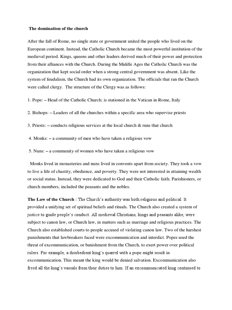 Church's Power in Medieval Europe | PDF | Serfdom | Catholic Church