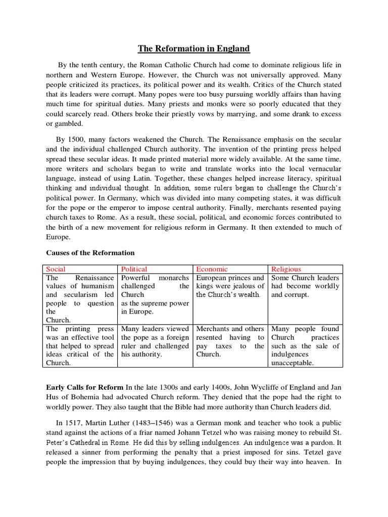 English Reformation Origins | PDF | Catholic Church | Protestantism