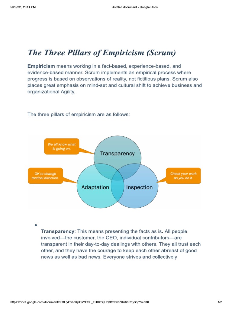 The Three Pillars of Empiricism (Scrum) | PDF