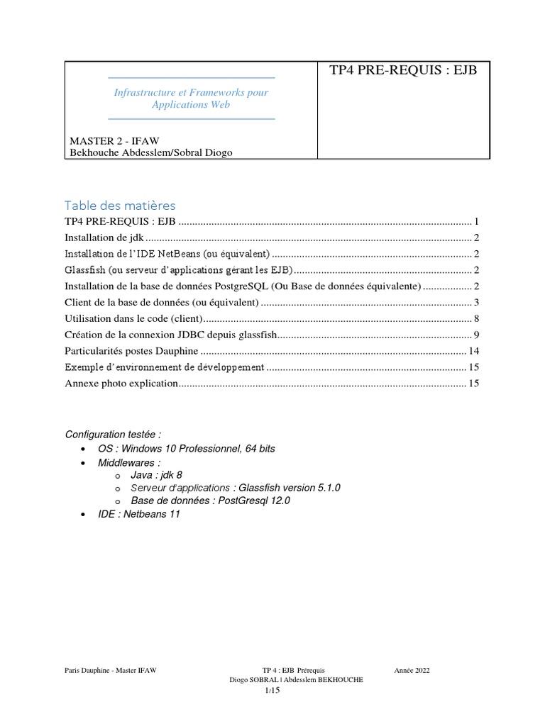 Prérequis EJB: Installation et Configuration | PDF | NetBeans | Applications et logiciels