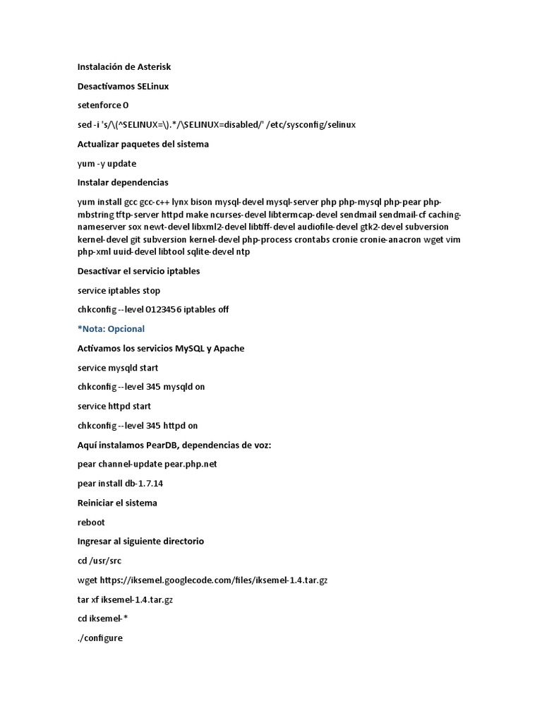 Instalación De Asterisk Freepbx Pdf Unix Software Application