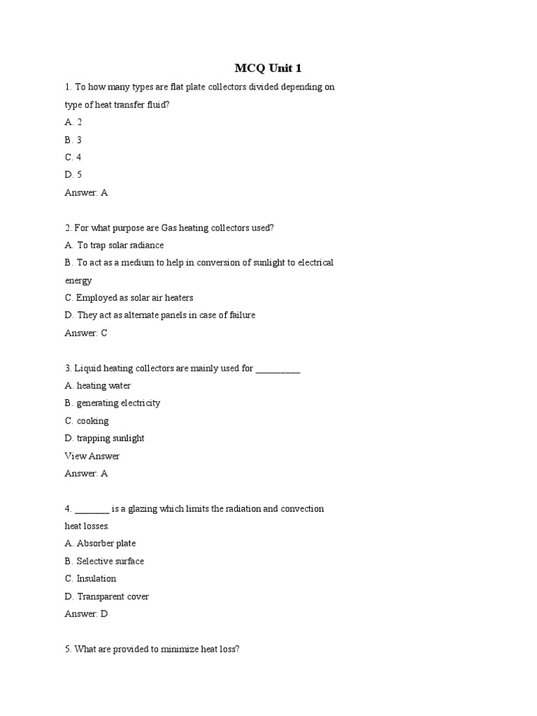 MCQ Unit 1 | PDF | Solar Energy | Manufactured Goods
