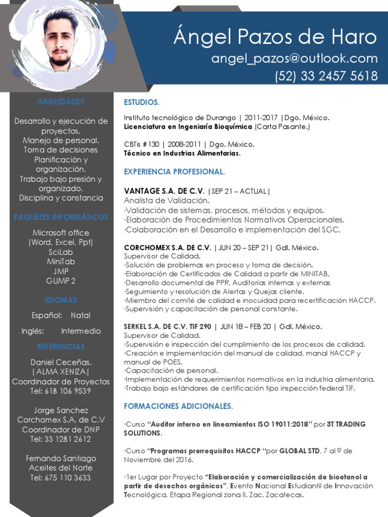 Curriculum Angel Pazos de Haro 2 | PDF | Análisis de Riesgo y Puntos Críticos de Control