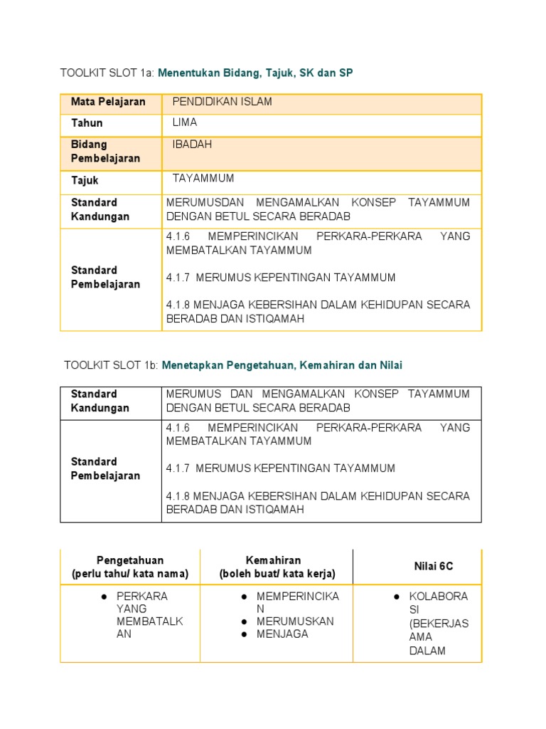 Template - Toolkit Rancangan Pengajaran Harian Tayammum | PDF