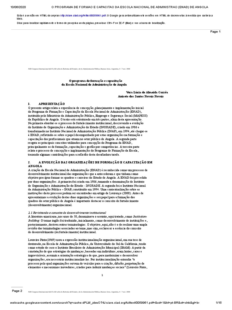 O Programa de Formao e Capacitao Da Escola Nacional de Administrao ...