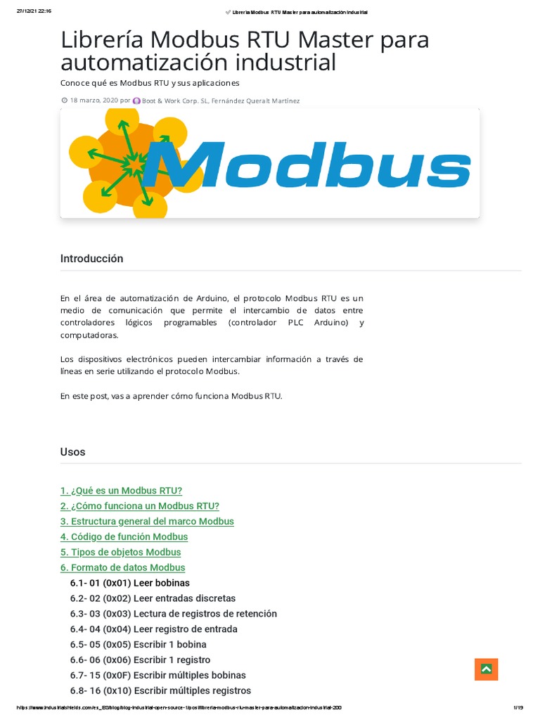 Librería Modbus RTU Master para Automatización Industrial | PDF | Poco ...