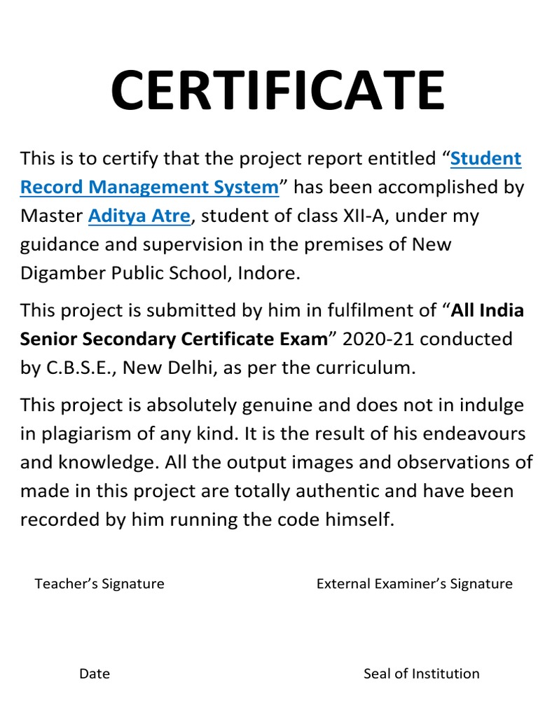 Aditya CS Project Full | PDF | Comma Separated Values | Computer File