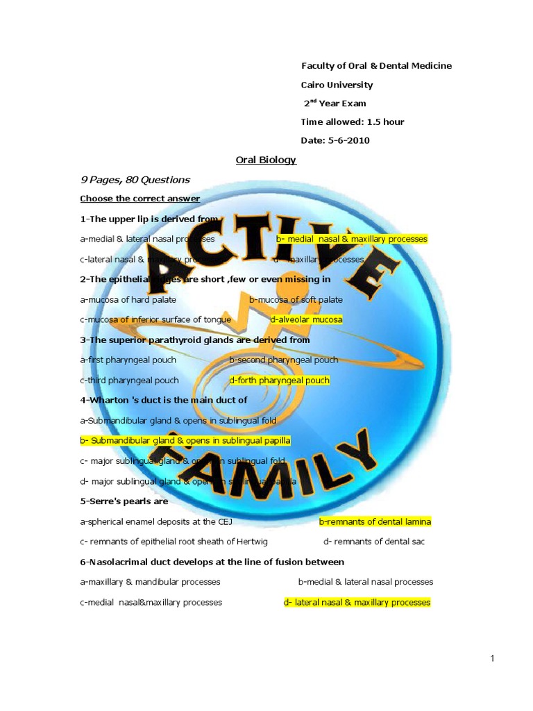 Oral Biology MCQs for 2nd Year Exam | PDF | Dentin | Tooth Enamel