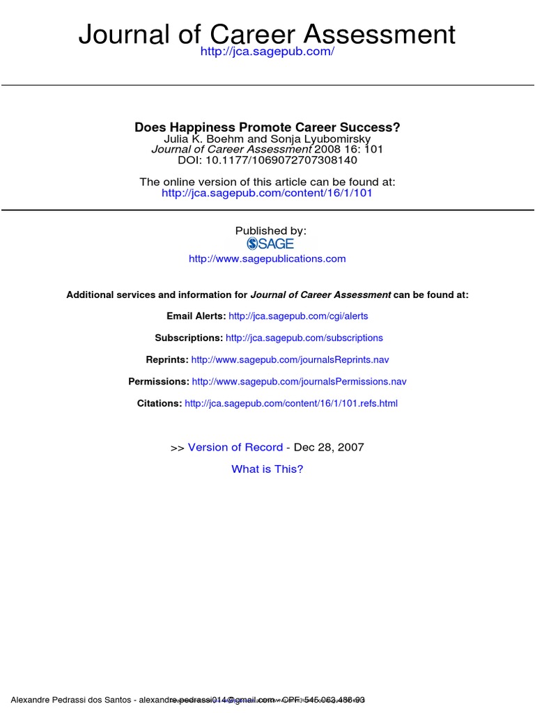 Does Happiness Promote Career Success | PDF | Affect (Psychology ...