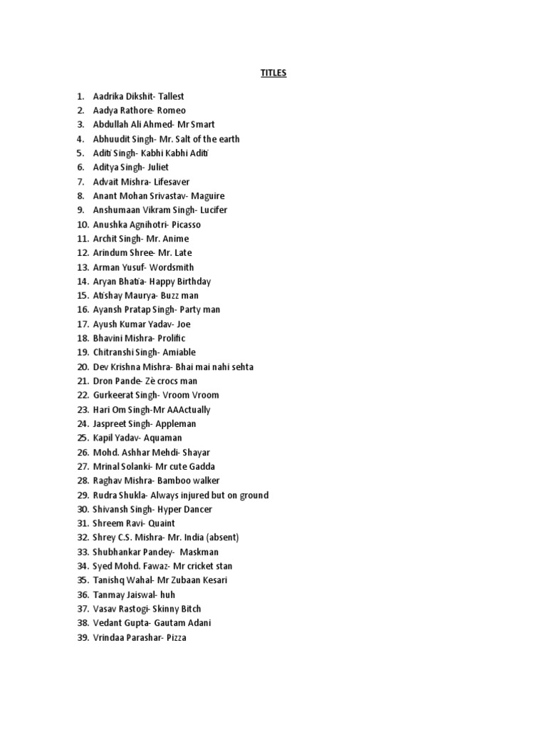 Unique Titles for Notable Individuals | PDF