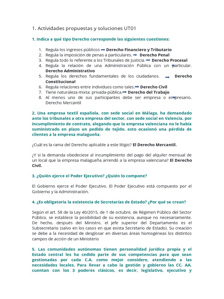 Actividades Propuestas (Con Soluciones) GDJE UT01 | PDF | Judicaturas | Ejecutivo (gobierno)