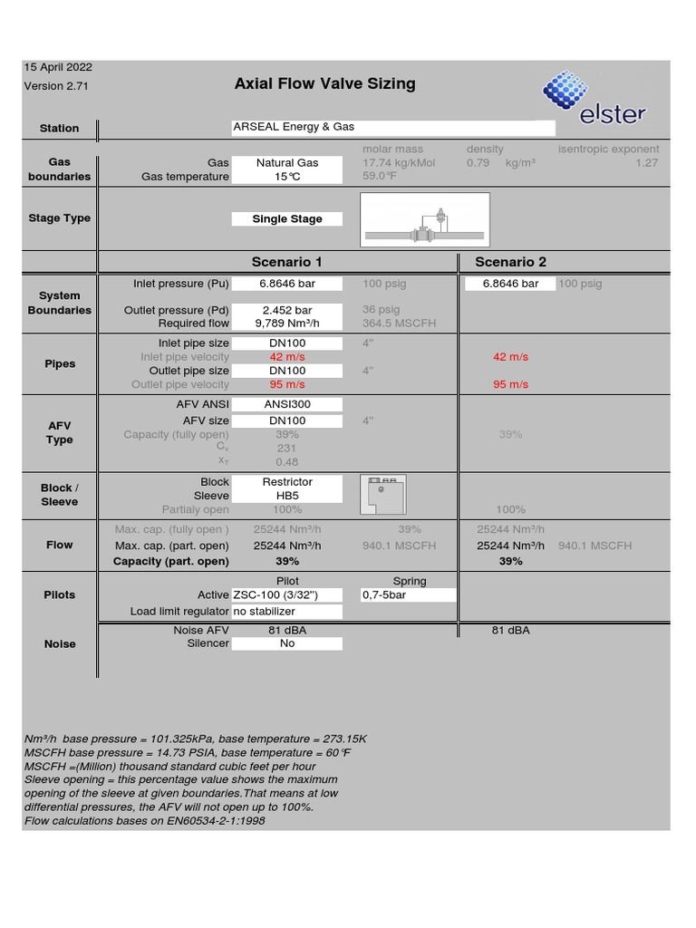 AFV Sizing DN100 Arseal 150422 | PDF | Pressure | Gases
