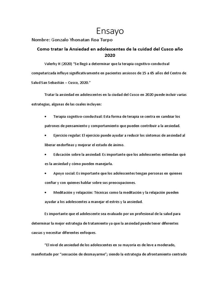 Ensayo | PDF | Ansiedad | Depresión (estado de ánimo) Ensayo | PDF | Ansiedad | Depresión (estado de ánimo)