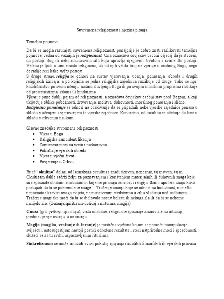 Suvremena Religioznost I Njezina Pitanja | PDF