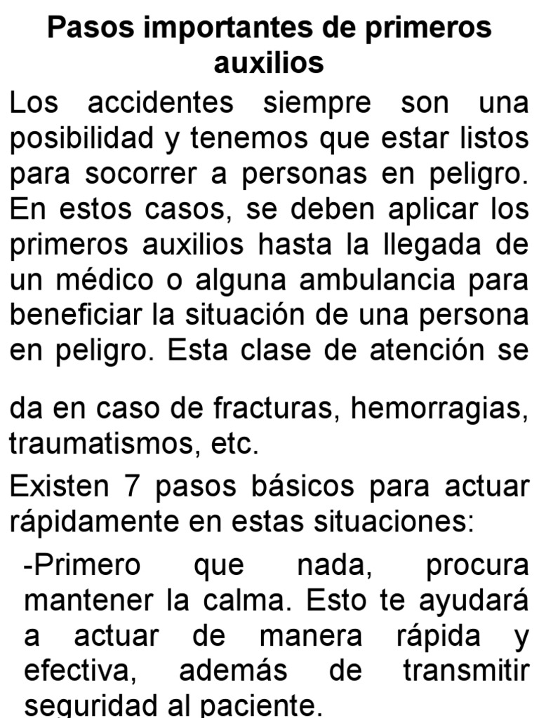 7 Pasos Importantes de Primeros Auxilios | PDF | Paro cardíaco ...