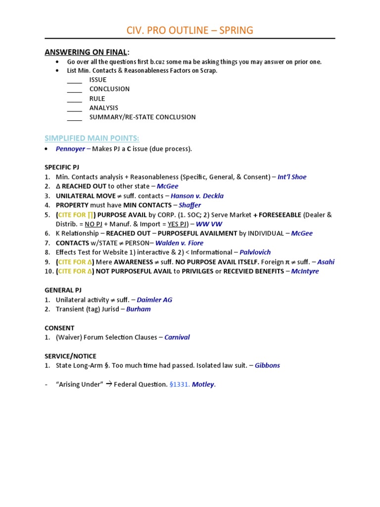 Outline-Civ.-pro II (Very Thorough) | PDF | Cause Of Action | Personal ...