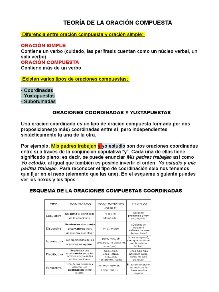 Teoría Oraciones Coordinadas | Descargar gratis PDF | Oración ...