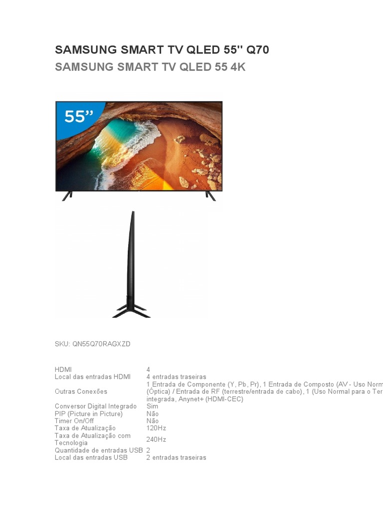 Samsung Smart TV Qled 55 Q70 | PDF | HDMI | Smartphone