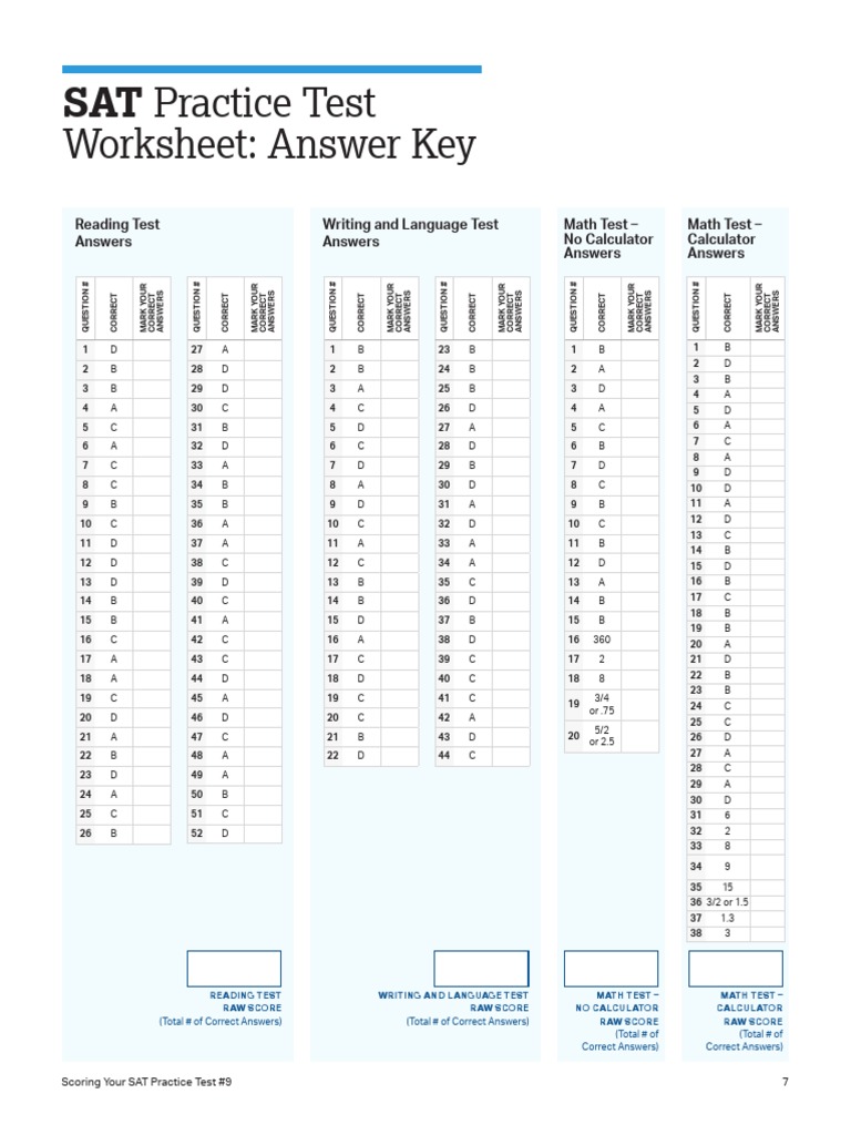 Pdf Scoring Sat Practice Test 9 Download Free Pdf Sat Tests
