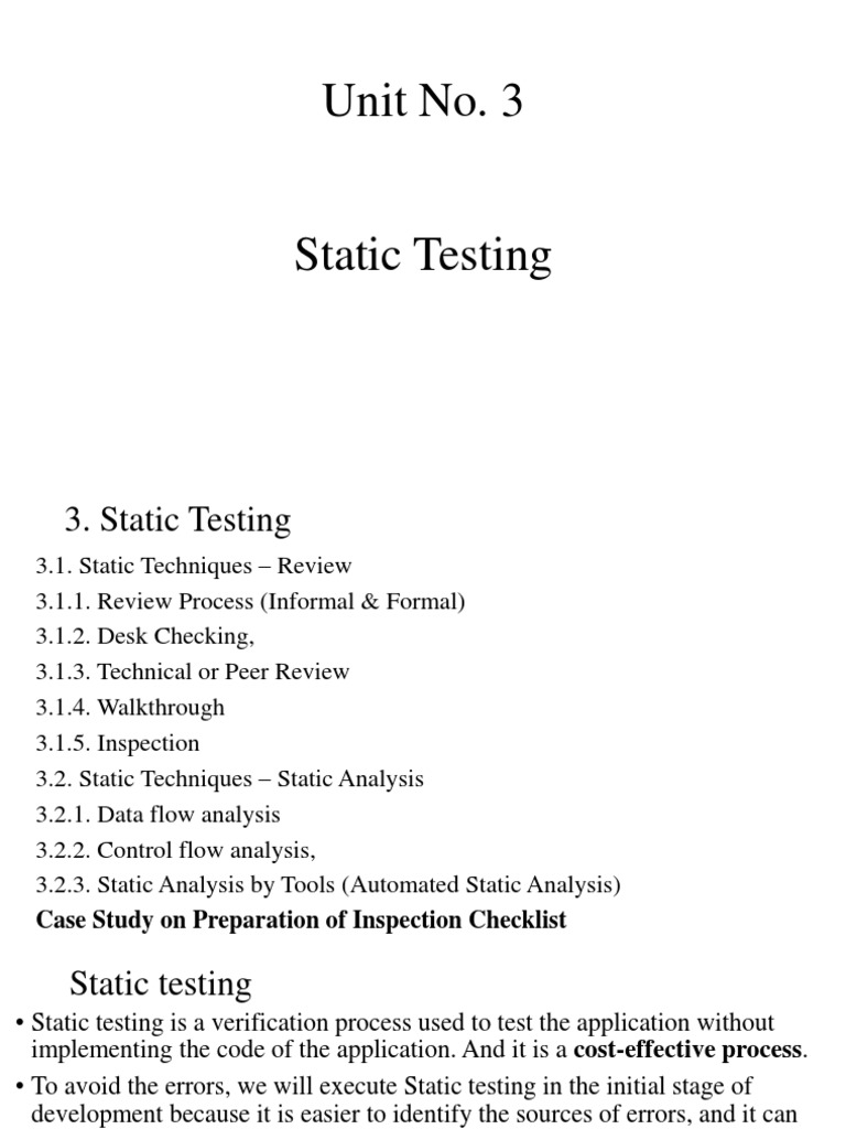 Static Testing Techniques Guide | PDF | Software Testing | Software Bug