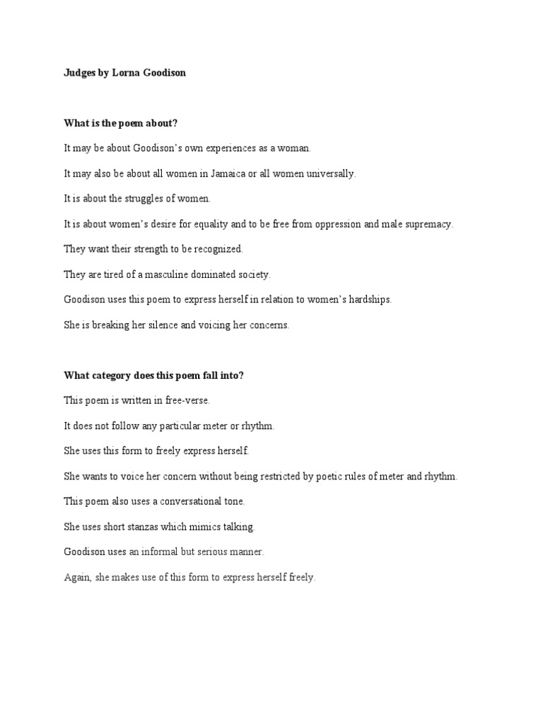 Judges by Lorna Goodison | PDF | Poetry | Divorce