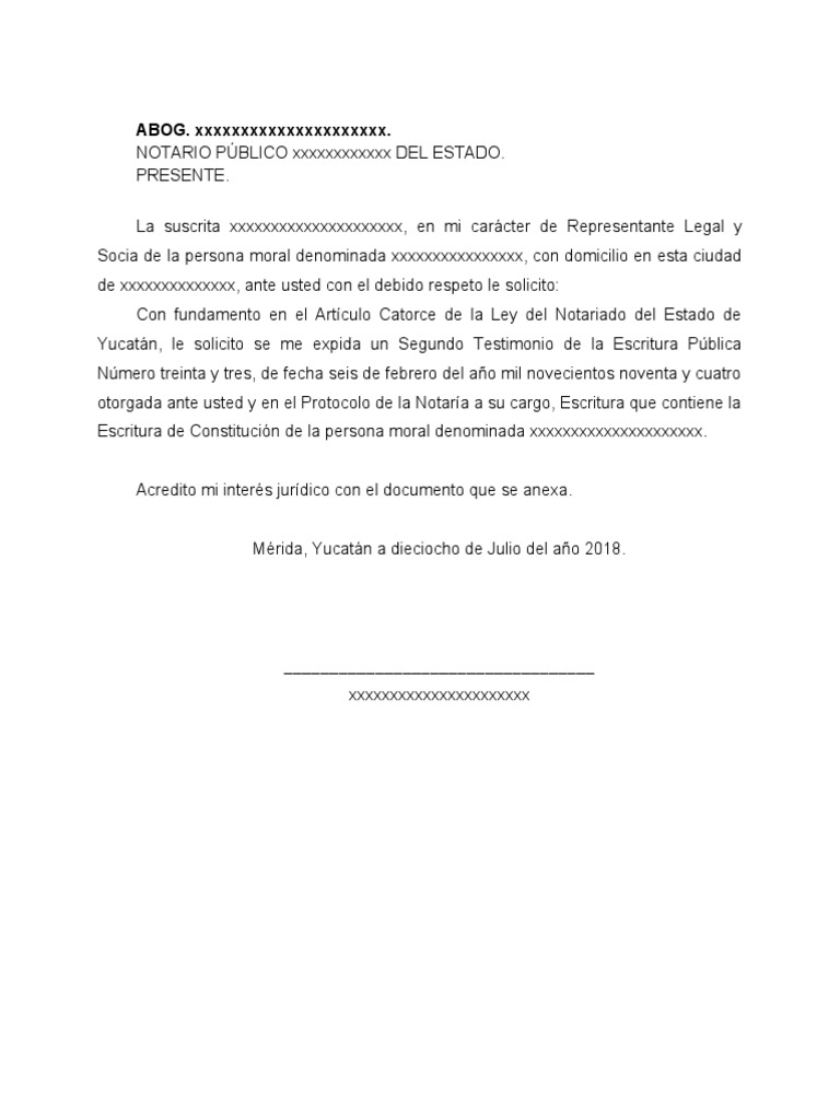 SOLICITUD DE SEGUNDO TESTIMONIO Persona Moral - Formato | PDF SOLICITUD DE SEGUNDO TESTIMONIO Persona Moral - Formato | PDF